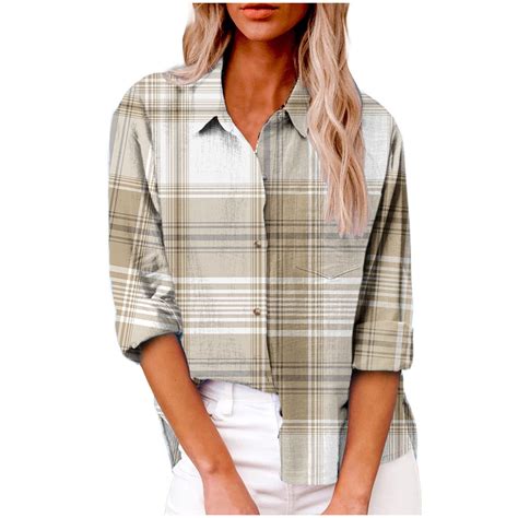 Jewelreauty Womens Button Up Blouses Long Sleeve Lapel Neck Striped