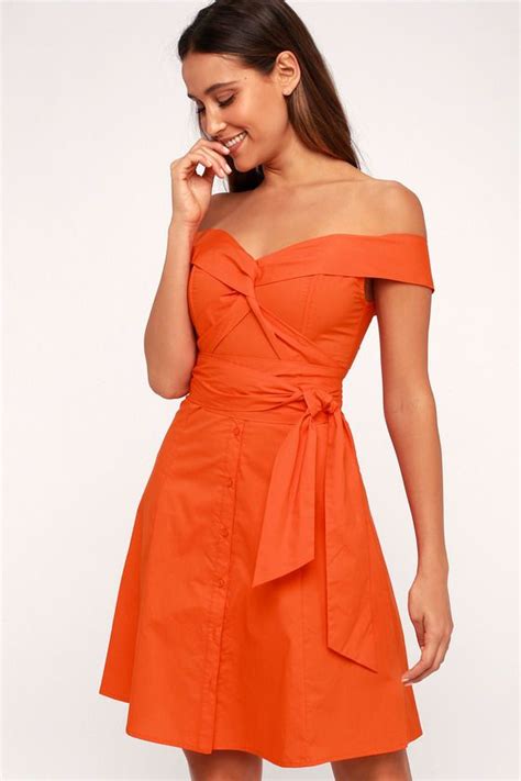 Brittany Orange Off The Shoulder Midi Dress 2 Orange Dress Dress