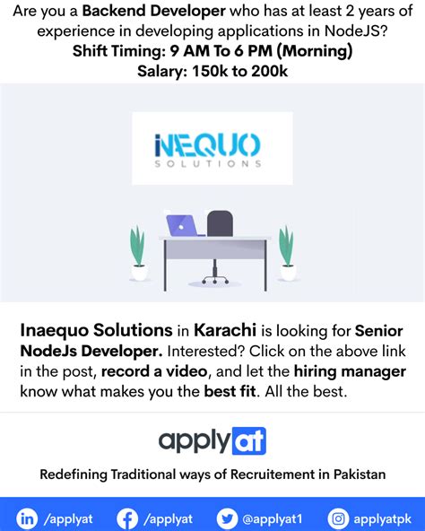 Applyat Inaequo Solutions Hiring Sr Nodejs Developer Please Click