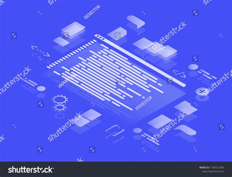 isometric concept coding neon programming technologies stock vector