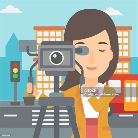 Camerawoman 동영상 카메라를 삼각대 사용을 권장합니다 가정용 캠코더에 대한 스톡 벡터 아트 및 기타 이미지 가정용 캠코더 개성 개념 건축물 Istock