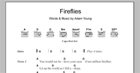 Fireflies Guitar Chordslyrics Print Sheet Music Now