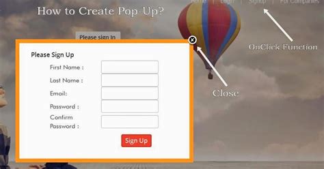 how to create popup box using javascript onclick function