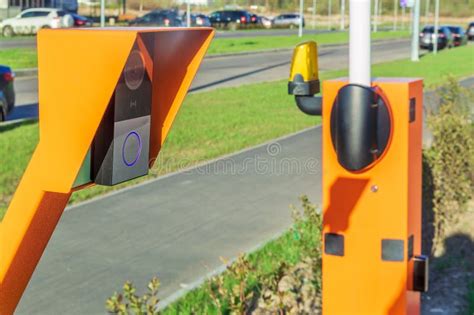 Video Intercom At The Entrance To The Parking Area Near A Residential Building Or Office Stock