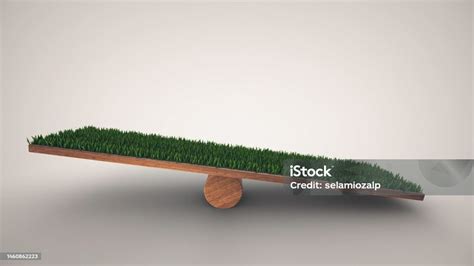 Empty Balancing On A Grass Wooden Seesaw The Concepts Of Global Economy Finance Business Balance