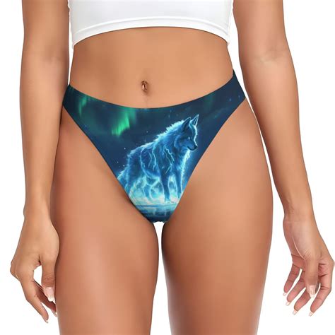 Thongs For Women Aurora Wolf Frozen Lake No Show Seamless Womens