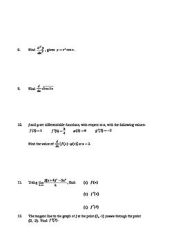 AP Calculus AB Derivative Rules Quiz By AP Calculus AB TPT