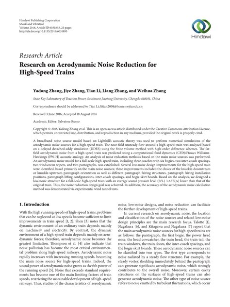 Pdf Research On Aerodynamic Noise Reduction For High Speed Trains