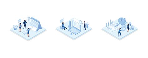 재정 고문과 캐릭터 상담 온라인 세금 신고서 작성 및 전송 세금 환급 받기 과세 개념 아이소메트릭 벡터 그림 설정 등측투영법에