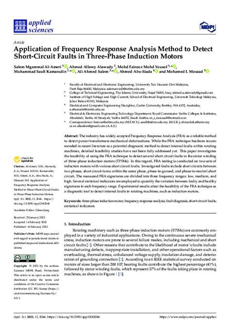 Pdf Application Of Frequency Response Analysis Method To Detect Short