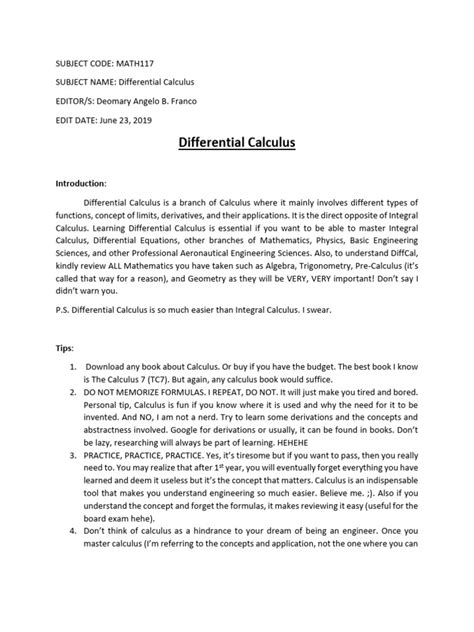 Diff Calc Pdf
