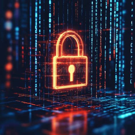 Digital Lock Icon In Cyber Space With Binary Data Background Stock