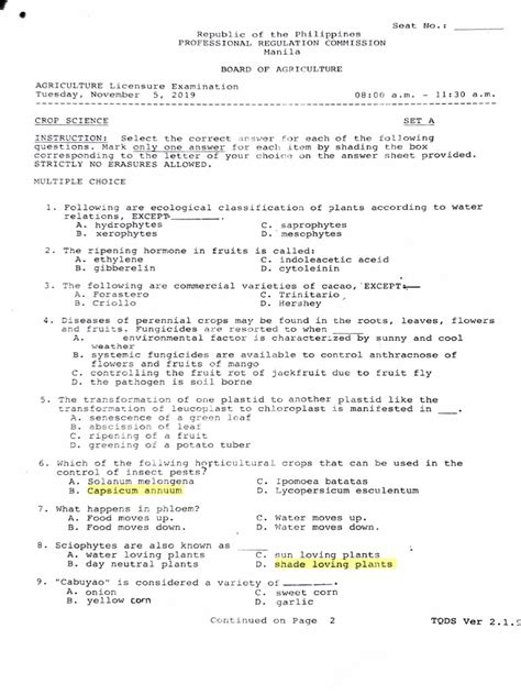 Agriculture Licensure Exam Crop Science Pdf Vegan Cuisine Edible
