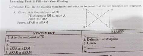 solved learning task 2 fill fill in t ir the missing directions