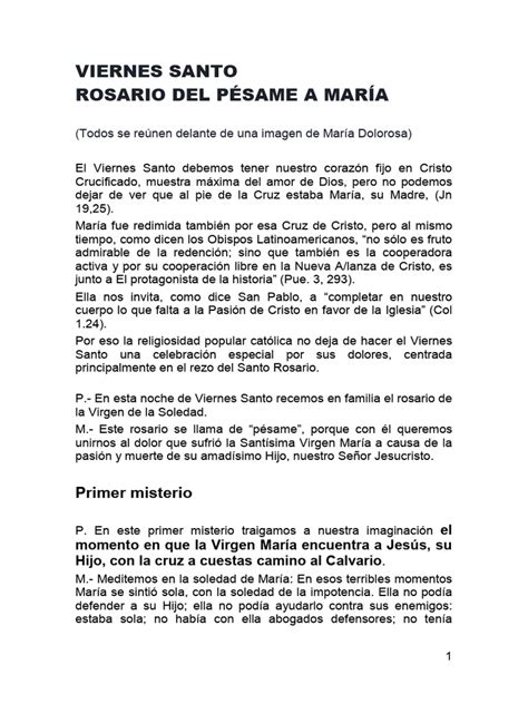 Rosario Del Pésame A María Pdf María Madre De Jesús Cristo Título