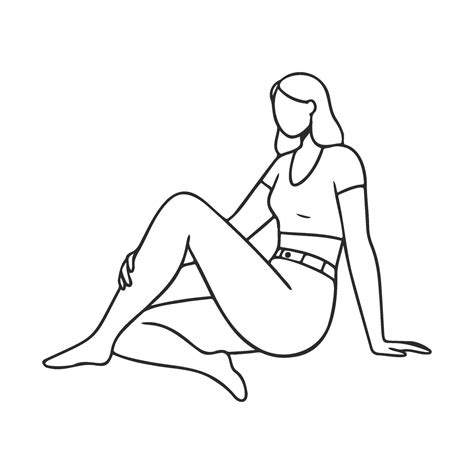 Outline Drawing Of Young Female Sitting In Relaxed Pose 68550282 Vector