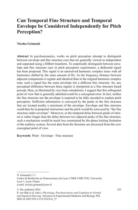 Pdf Can Temporal Fine Structure And Temporal Envelope Be Considered