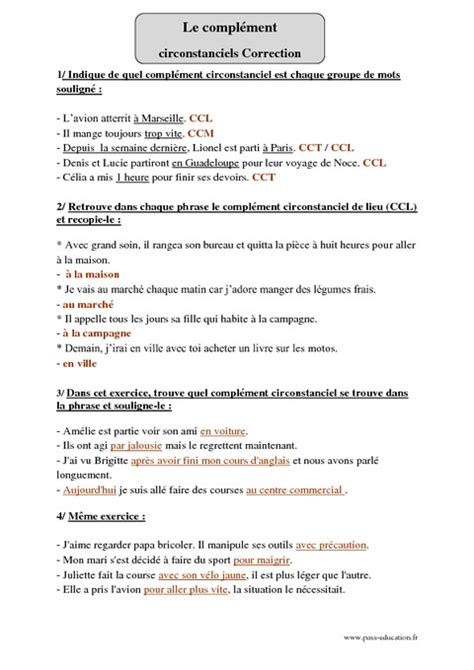 Compléments Circonstanciels Cm1 Exercices Corrigés Grammaire