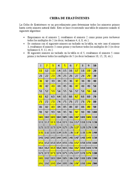 Criba De Eratóstenes Números Primos Pdf