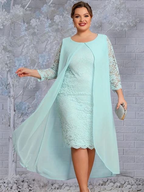 Plus Size Floral Jacquard Long Sleeve Layered Midi Dress Video Midi