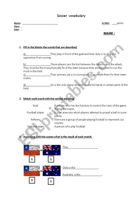 Vocabulary About Soccer ESL Worksheet By Avgo