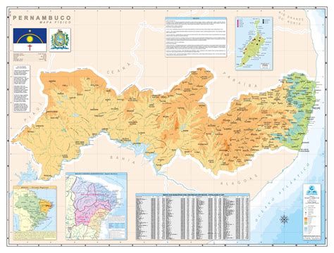 Mapa Do Estado De Pernambuco Físico Ref 548 07 Formato 120x0