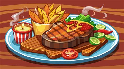 Grilled Steak And Fries Stock Vector Illustration Of Sauce 331006027