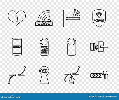 Set Line Bezier Curve Password Protection Digital Door Lock With Wireless Keyhole Eye Heart