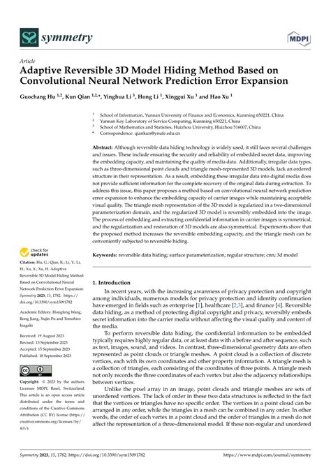 Pdf Adaptive Reversible 3d Model Hiding Method Based On Convolutional