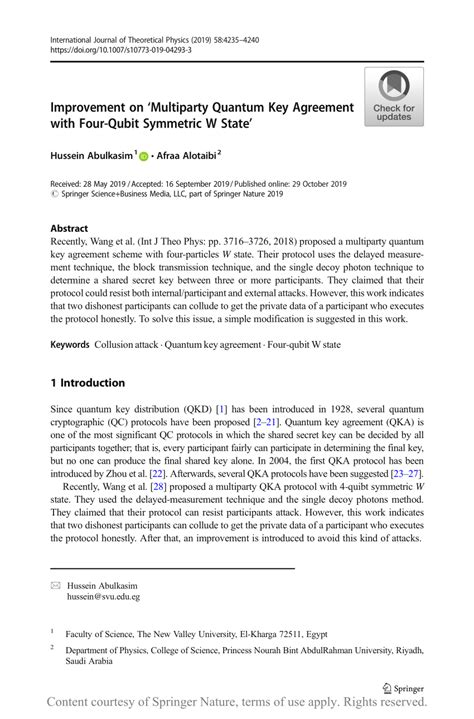 Improvement On ‘multiparty Quantum Key Agreement With Four Qubit