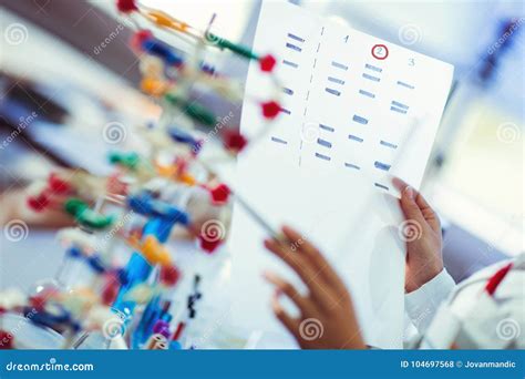 Scientist Looking At DNA In Laboratory Stock Photo Image Of Expertise Medical