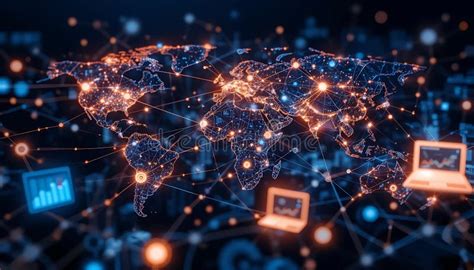 Global Network A Vibrant Interconnected World Map Stock Illustration Illustration Of Laptop