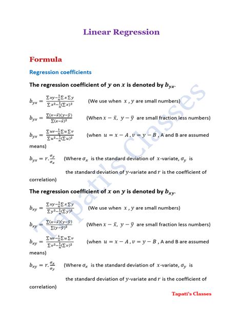Linear Regression Formula Class 12 Pdf