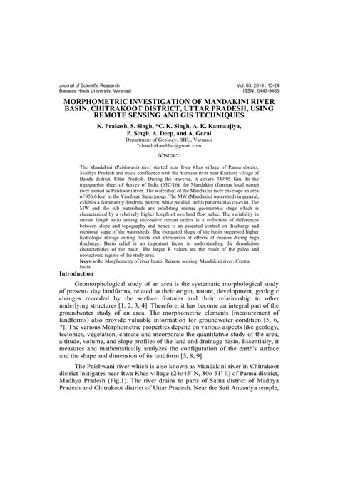 Pdf Morphometric Investigation Of Mandakini River Basin Chitrakoot District Uttar Pradesh