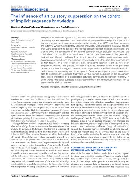 pdf the influence of articulatory suppression on the control of