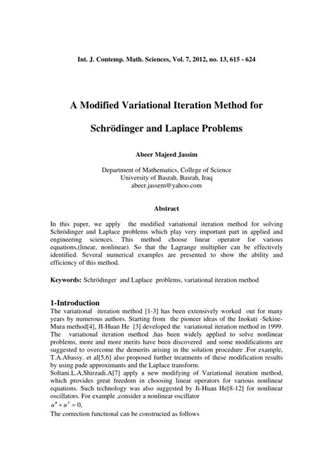 Pdf A Modified Variational Iteration Method For Schrödinger And