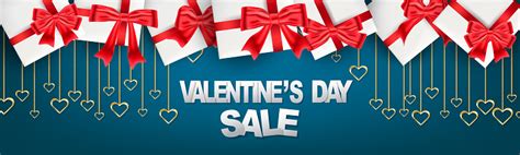 발렌타인 데이 배너 배경 또는 빨간색 활과 리본 황금 3d 마음과 선물 상자를 매달려 웹 사이트 헤더 디자인 컨셉을 사랑합니다 로맨틱 초대 또는 판매 프로모션 벡터