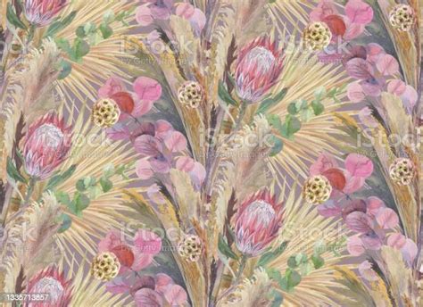 프로테아 꽃과 마른 야자수 잎을 말린 꽃다발과 매끄러운 패턴 0명에 대한 스톡 벡터 아트 및 기타 이미지 0명 꽃 나무 꽃 식물 Istock