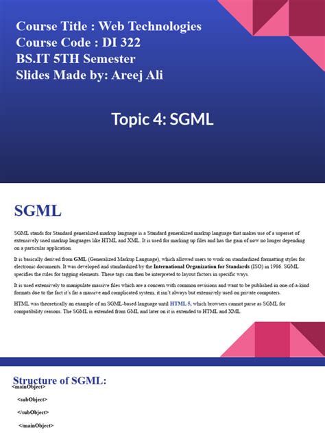 Web Technologies Topic 04 Sgml Pdf Html Markup Language