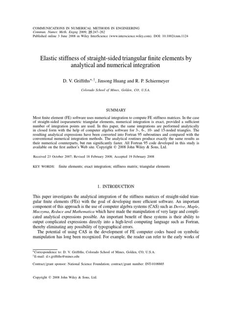Pdf Elastic Stiffness Of Straight Sided Triangular Finite Elements By Analytical And Numerical