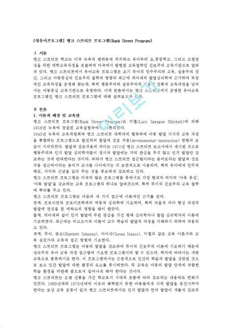 영유아프로그램 뱅크 스트리트 프로그램bank Street Program사범교육레포트