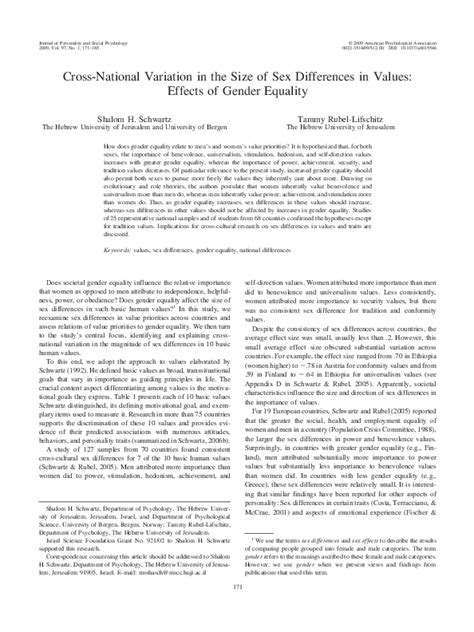 Pdf Cross National Variation In The Size Of Sex Differences In Values