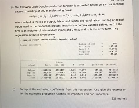 Solved B The Following Cobb Douglas Production Function Is