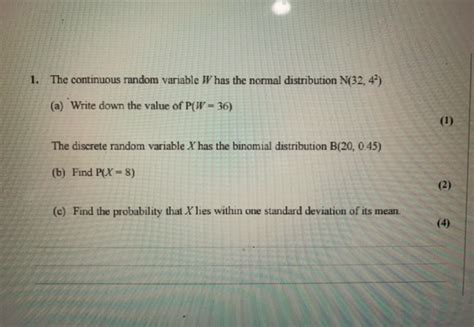 solved 1 the continuous random variable w has the normal