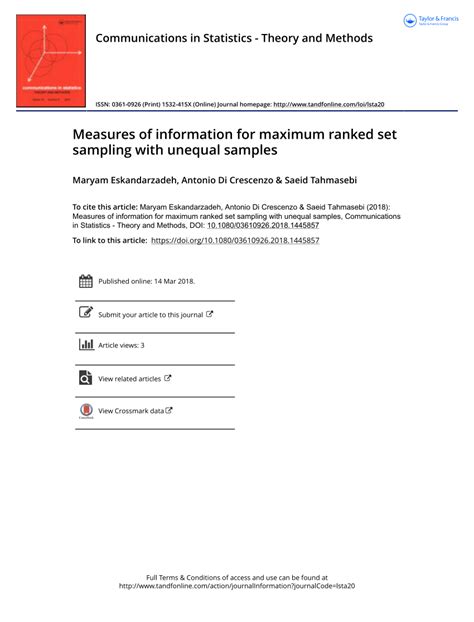 Pdf Measures Of Information For Maximum Ranked Set Sampling With Unequal Samples
