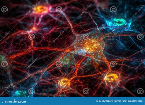 Communication between Neurons Via Synapses. the Neurons are Shown As Vibrant Colorful Cells with ...