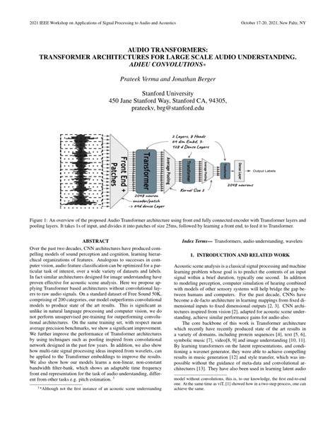 Pdf Audio Transformers Transformer Architectures For Large Scale Audio Understanding Adieu