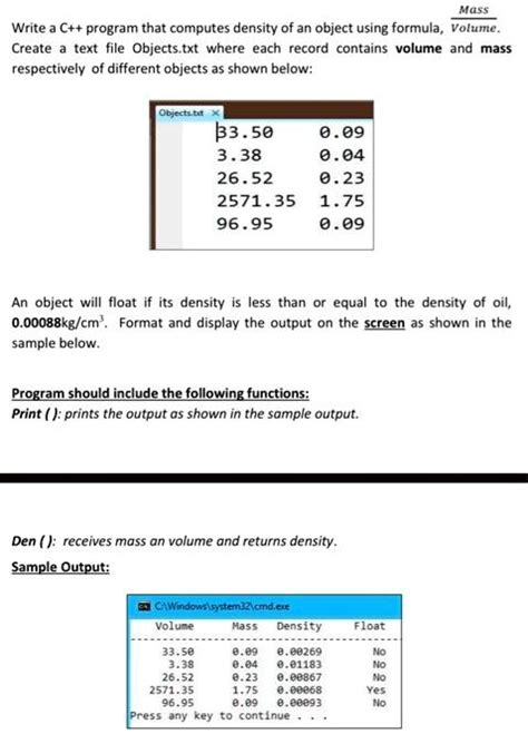 solved texts mass write a c program that computes the density of