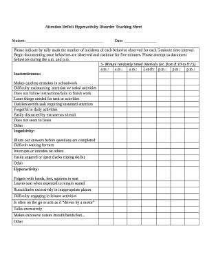 Adhd Tracking Sheet Blank Fillable Template Fill Out Print
