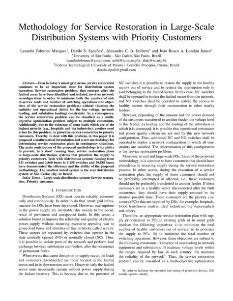 Pdf Methodology For Service Restoration In Large Scale Distribution Systems With Priority
